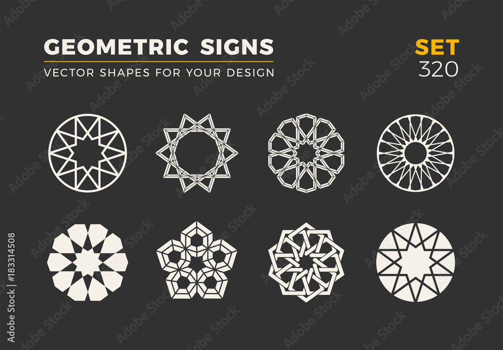 Set of eight minimalistic trendy shapes. Stylish vector logo emblems ...