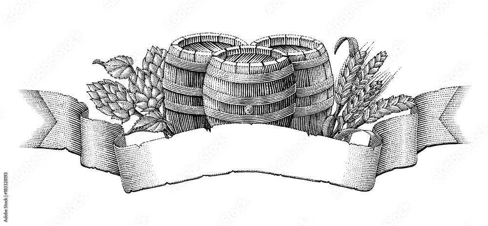 Beer label hand drawing vintage engraving style on white background ...