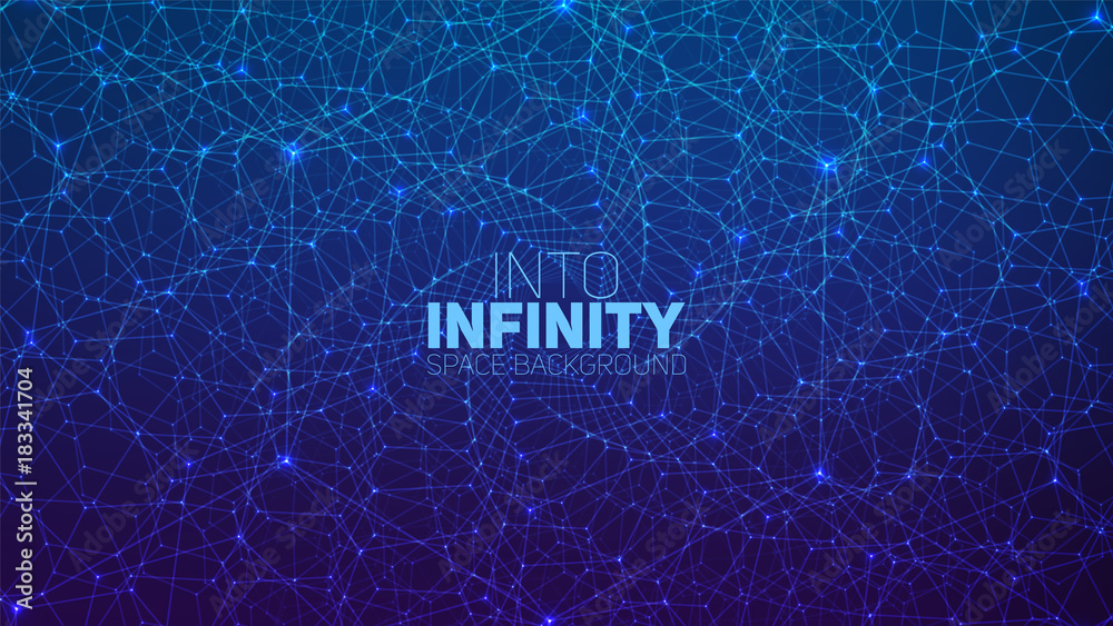 Vector infinite twisted hexagonal space background. Matrix of glowing ...