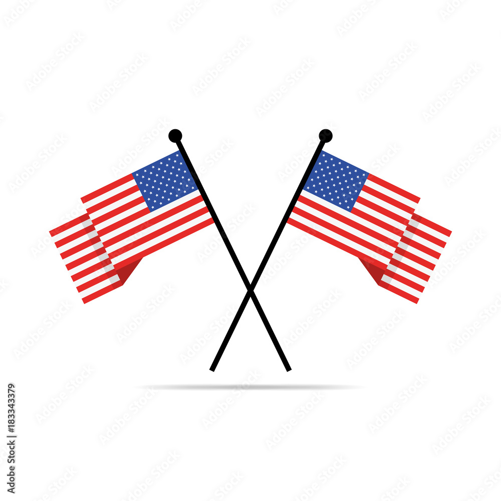 Two crossed american flags. Vector illustration. Stock Vector | Adobe Stock