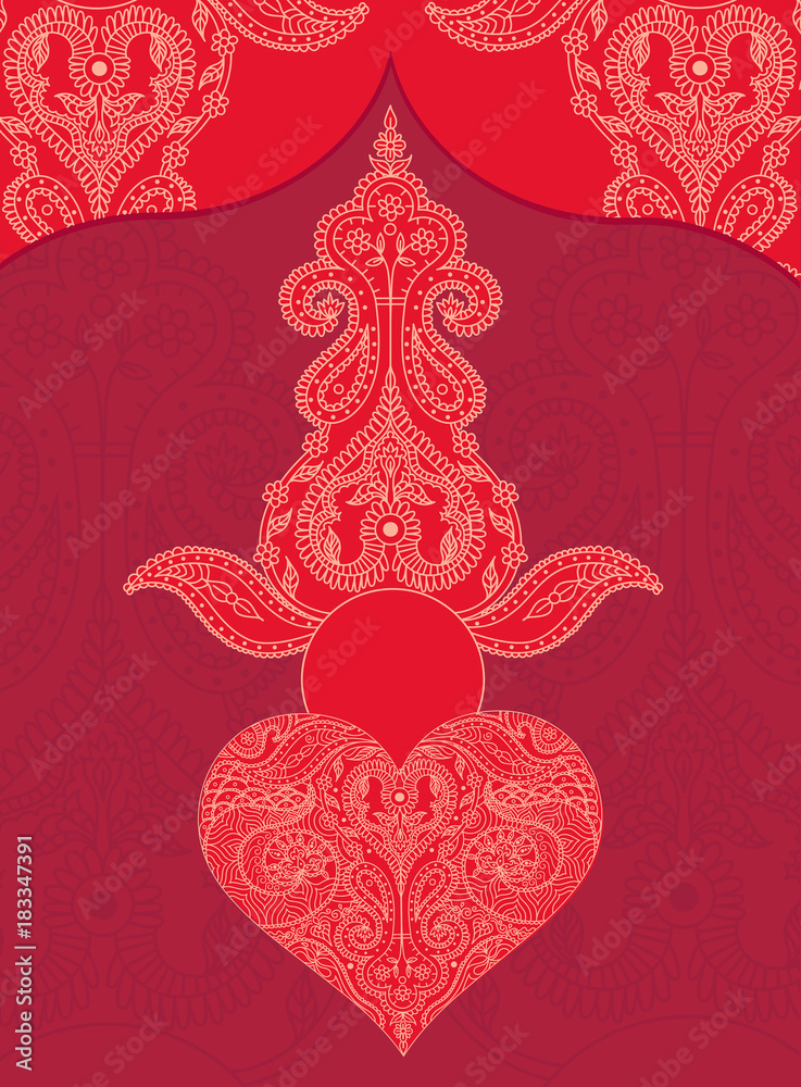 Wedding indian red color invitation card. India marriage template ...