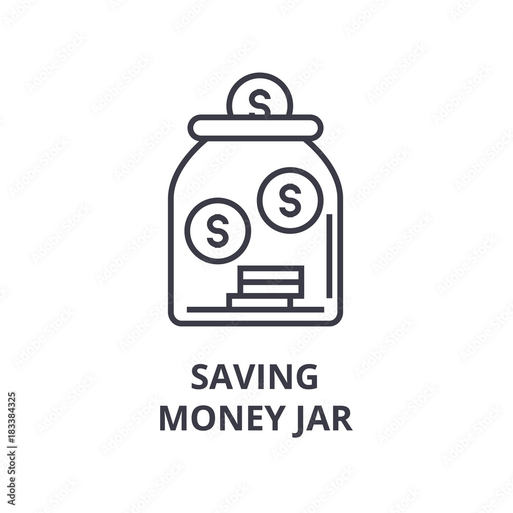 saving money jar line icon, outline sign, linear symbol, flat vector ...