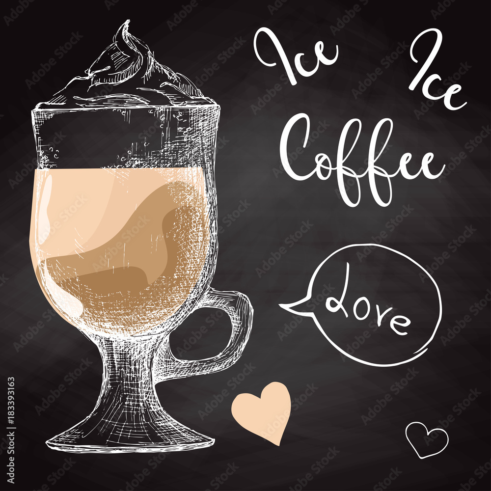 Hand drawn mug with coffee drink. Drawing on a chalkboard. Vector ...