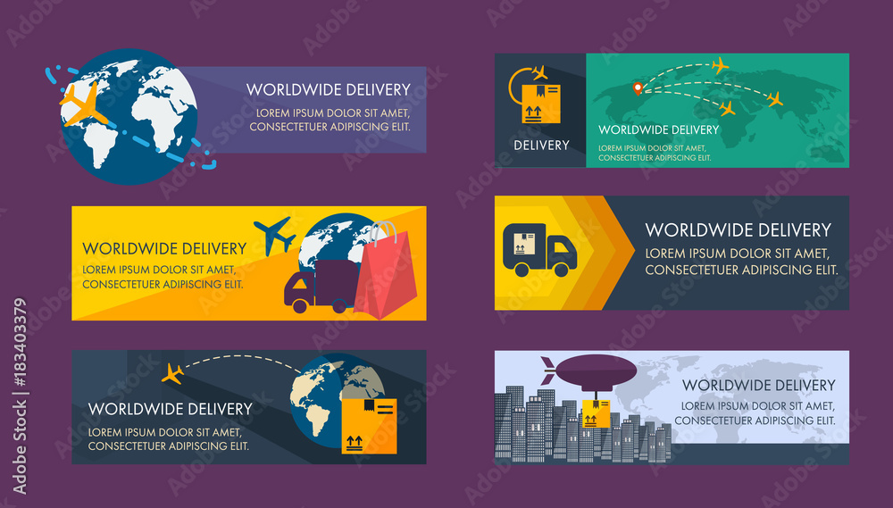 Set of banners for logistics. The delivery is all over the world. on ...