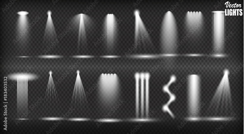 Vector light sources, concert lighting, stage spotlights set. Concert ...