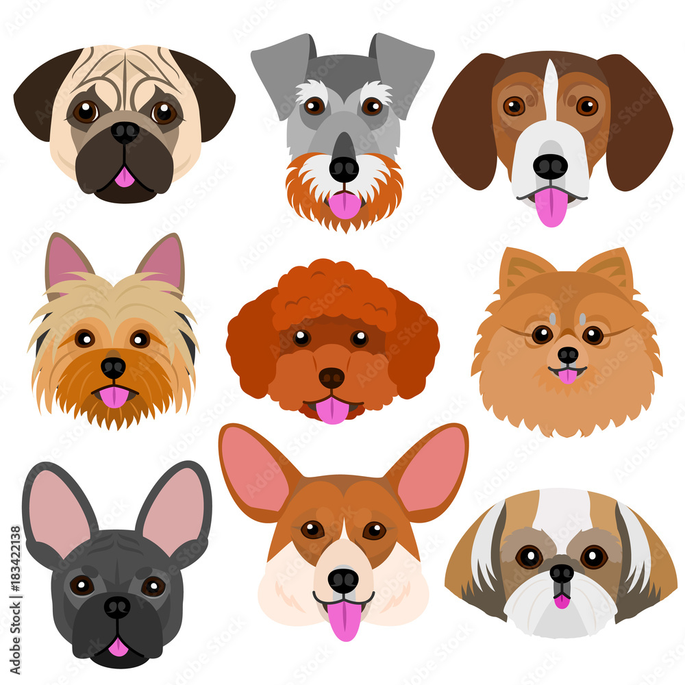 small dog face set with tongue out Stock Vector | Adobe Stock
