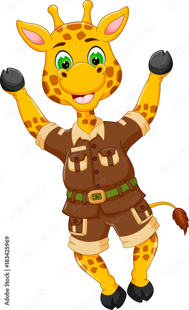 cute giraffe cartoon standing with smile and hand up cheerful Stock ...