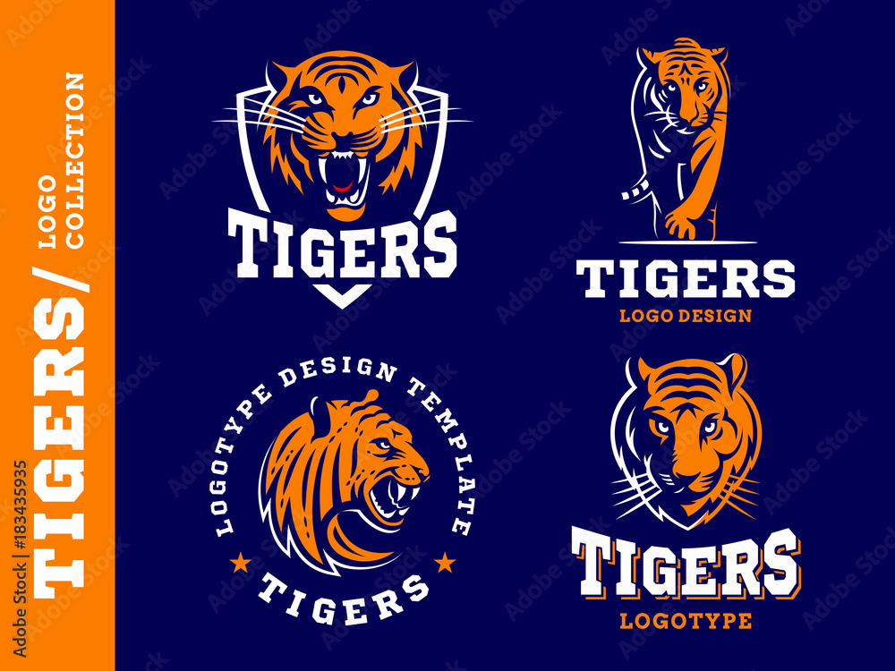 Tigers - logo, icon, illustration collection on dark blue background ...