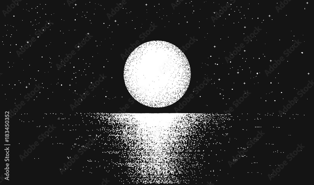 View to full moon at the night time on sea.Lunar reflection on the ...