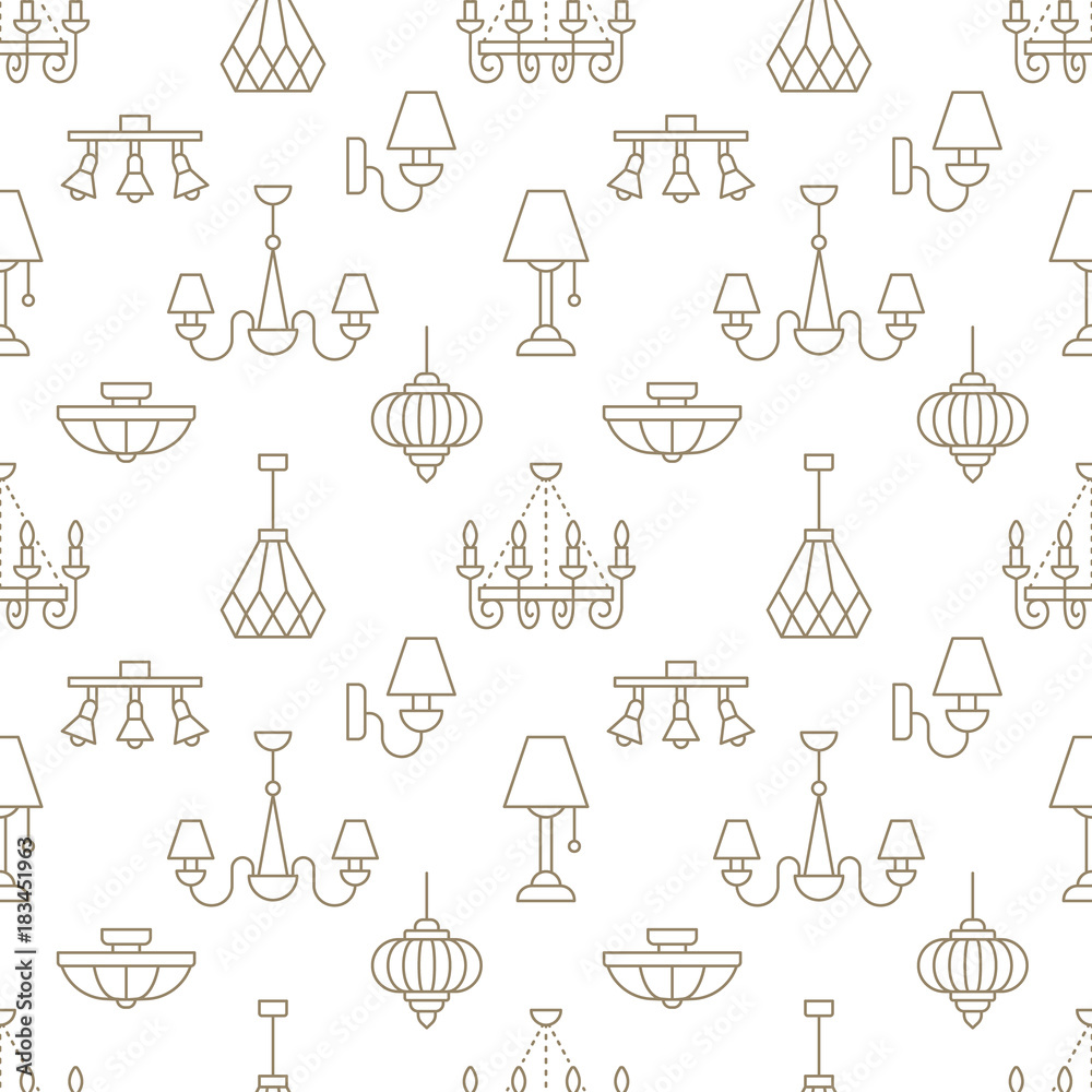 Light fixture, lamps seamless pattern, line illustration. Vector flat ...