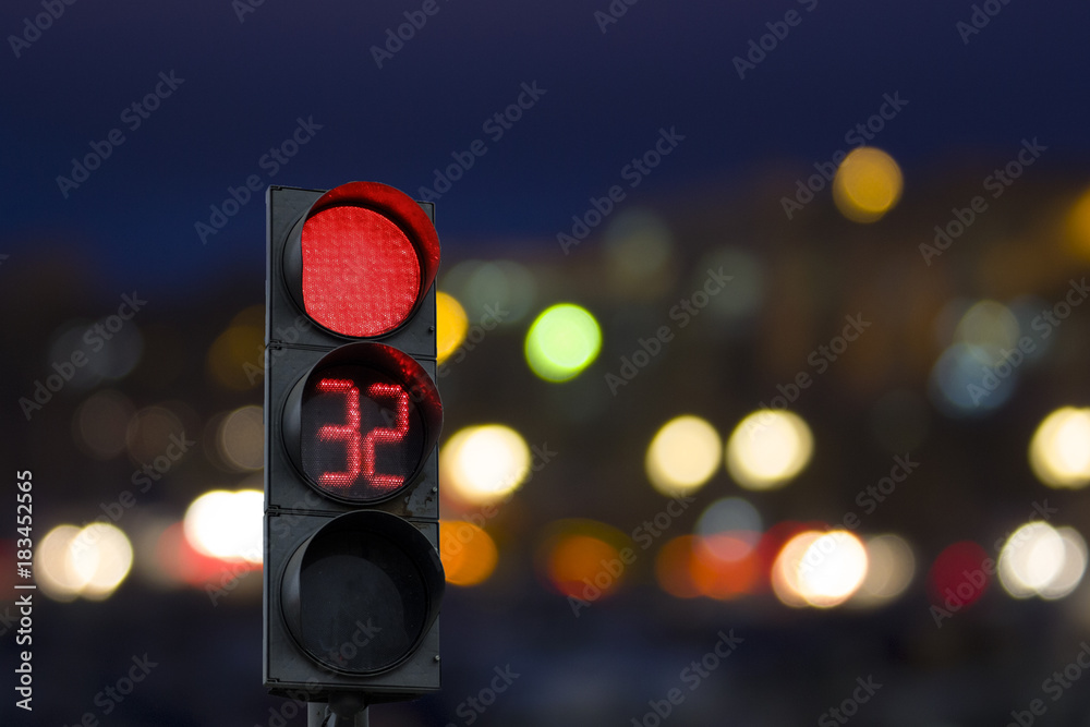 Red Traffic Light At Night