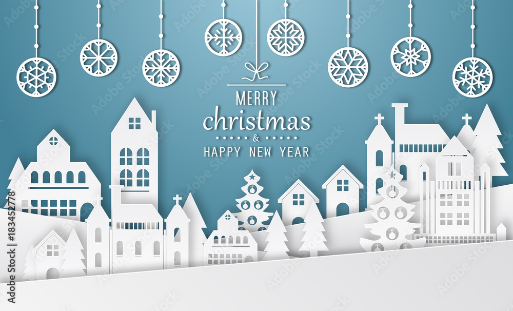 Winter Snow Urban Countryside Landscape City Village with ful lm ...