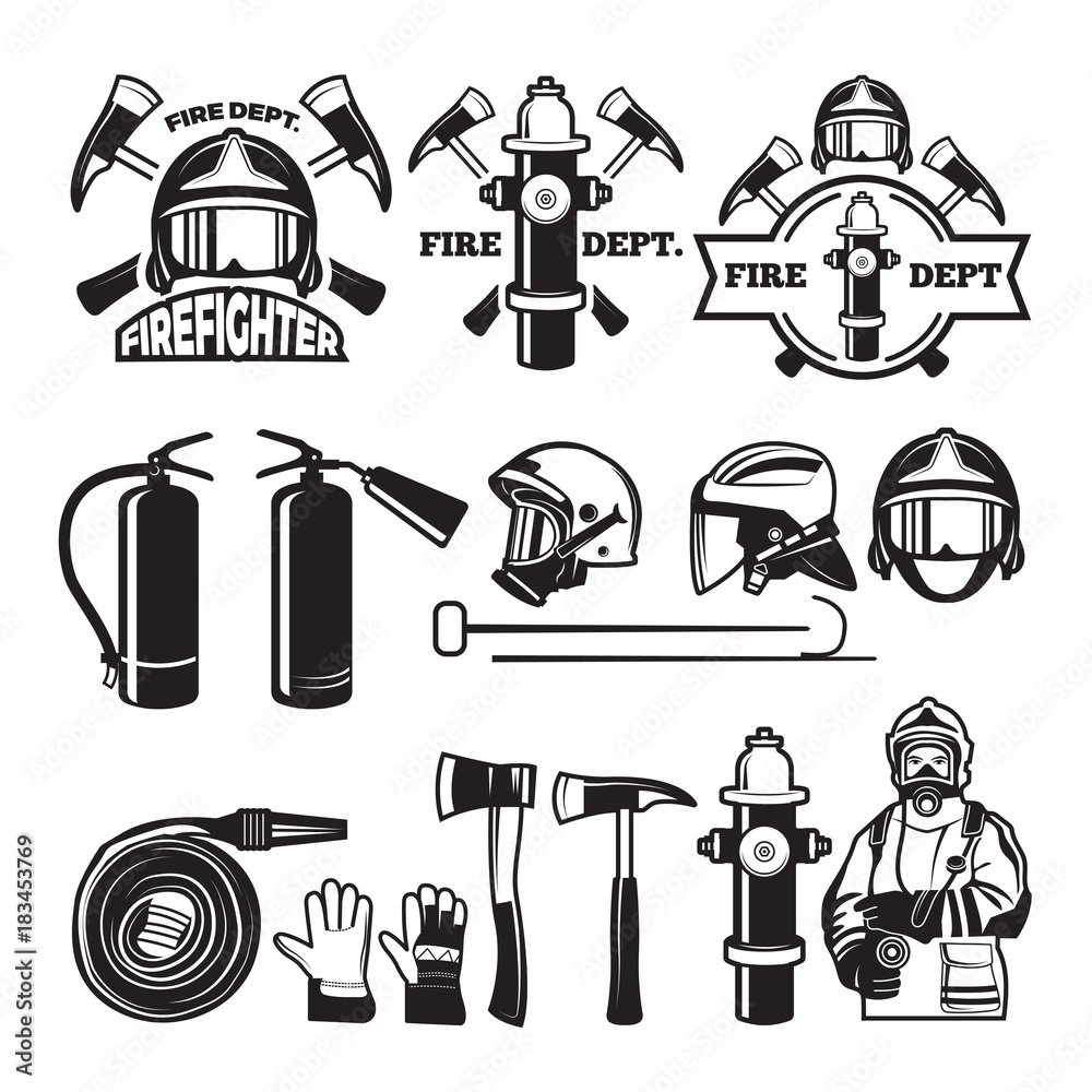Badges and labels set for fire department Stock Vector | Adobe Stock