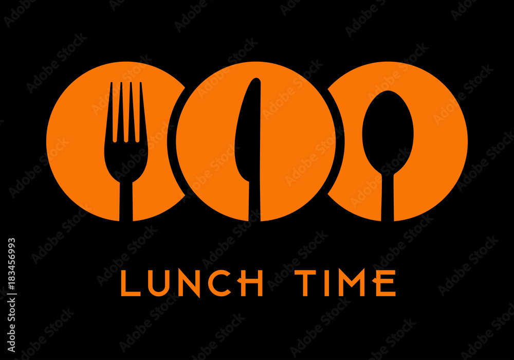 Lunch time with cutlery icon over black background Stock Vector | Adobe ...