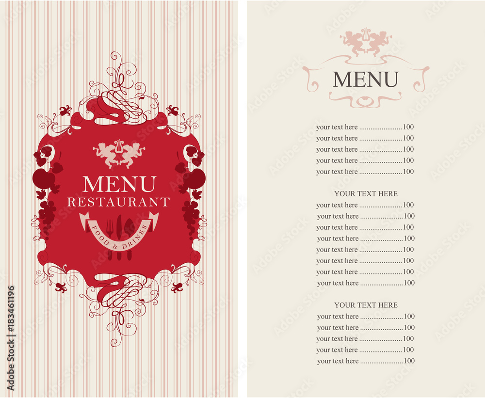 Vector menu for restaurant or cafe with floral ornaments and price list ...