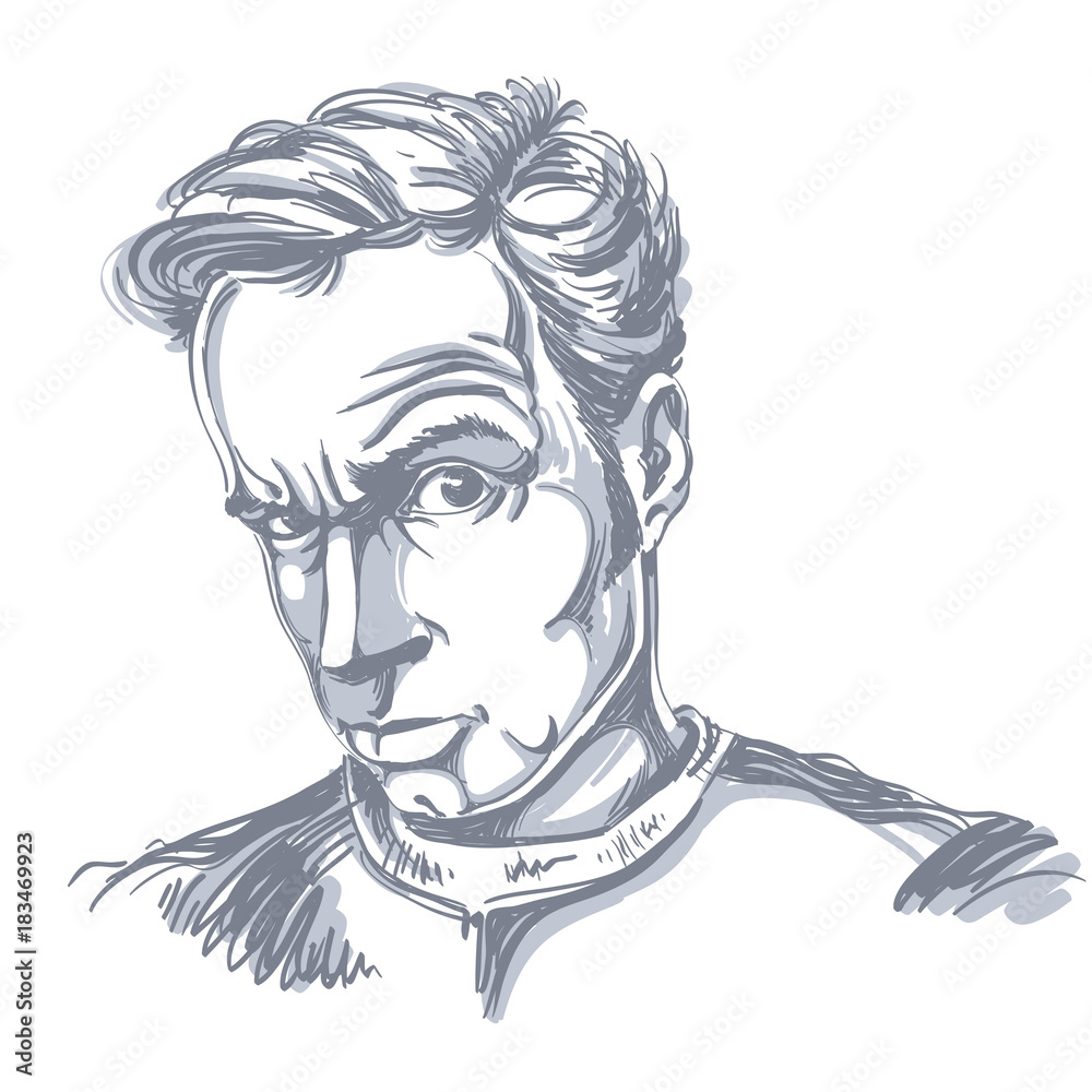 Vector drawing of suspicious man with short hair. Black and white ...