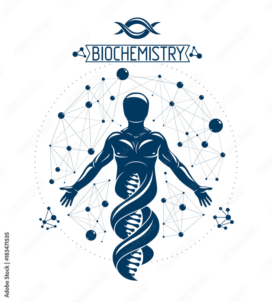 Vector graphic illustration of strong male depicted as DNA symbol ...