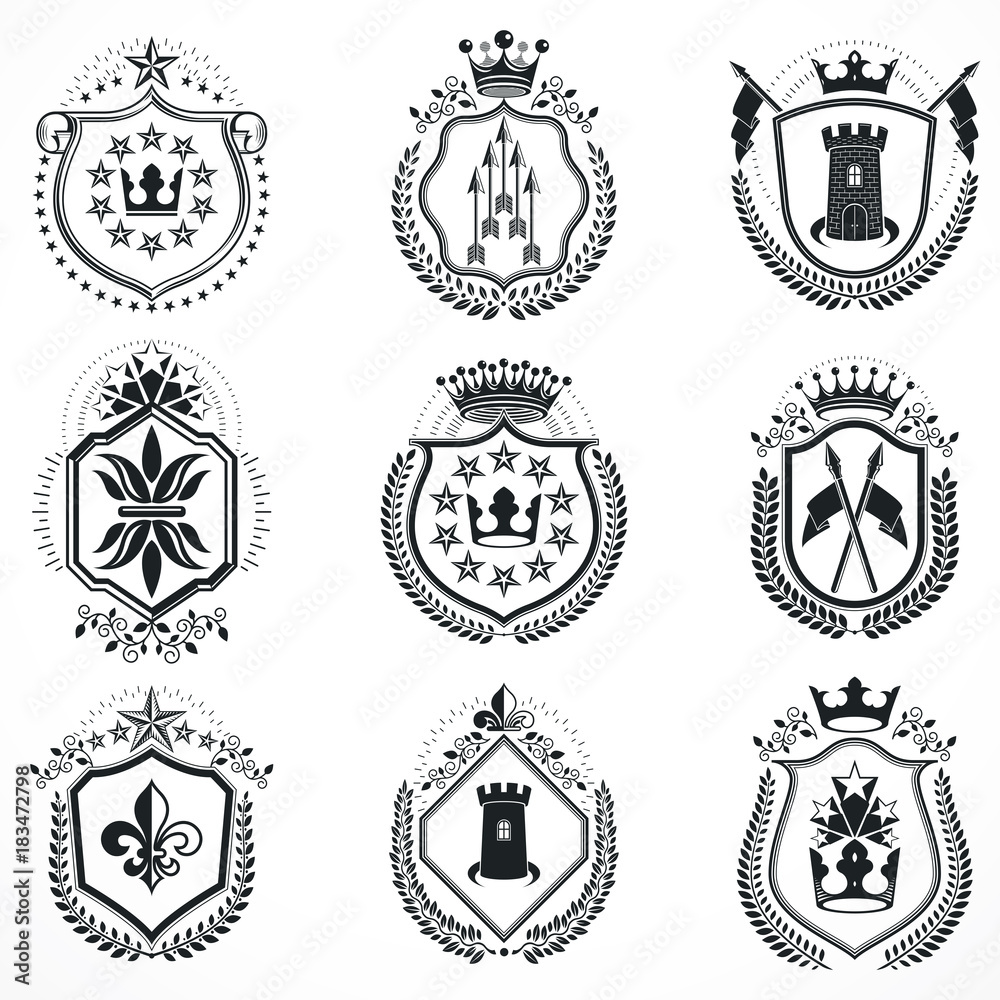 Heraldic designs, vector vintage emblems. Coat of Arms collection ...