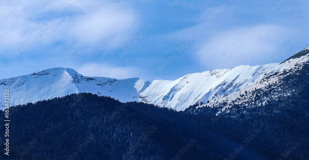 Mountain snow peak, beautiful natural winter backdrop. Ice top of the ...