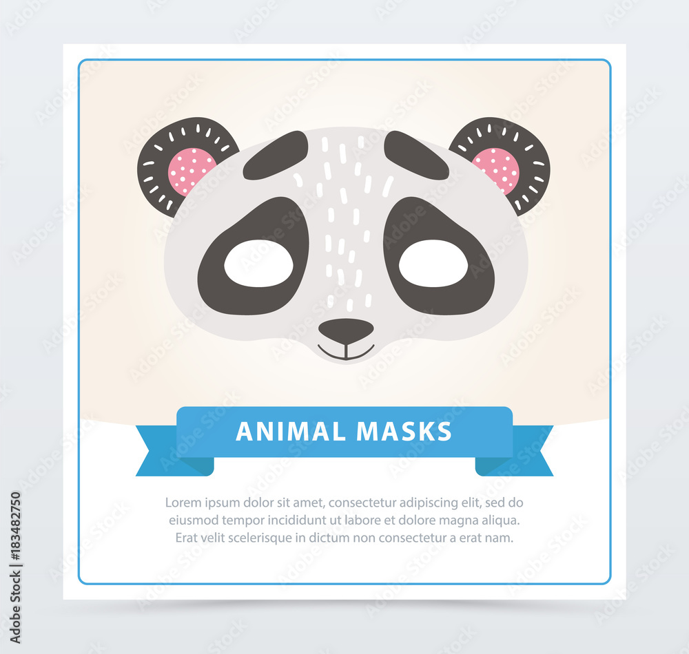 Cartoon panda s mask for face character in flat style. Black and white ...