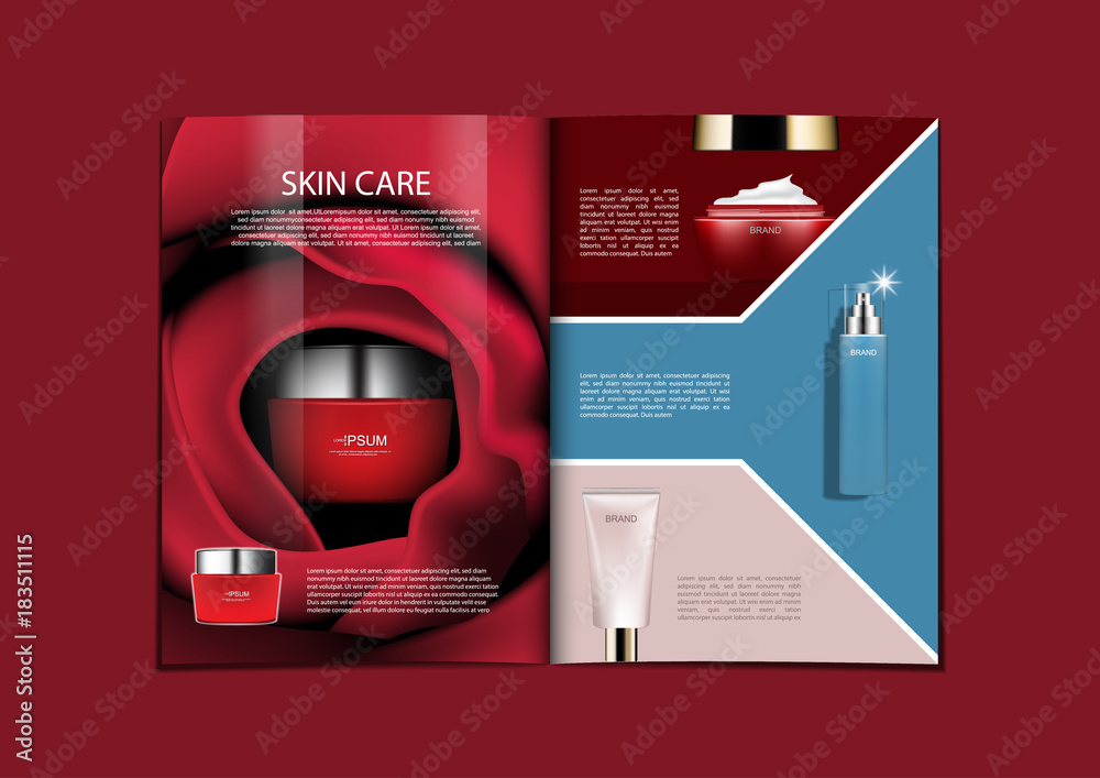 Anti-aging products on red flower and geometric background. Design for ...