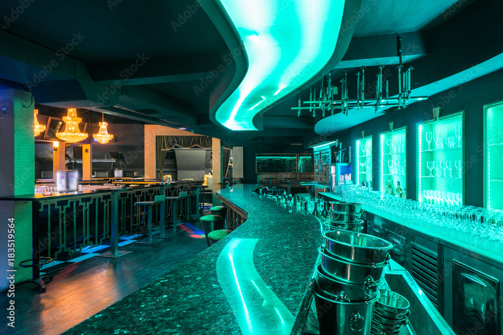 Empty bar counter with reflection of ceiling lights Stock Photo | Adobe ...