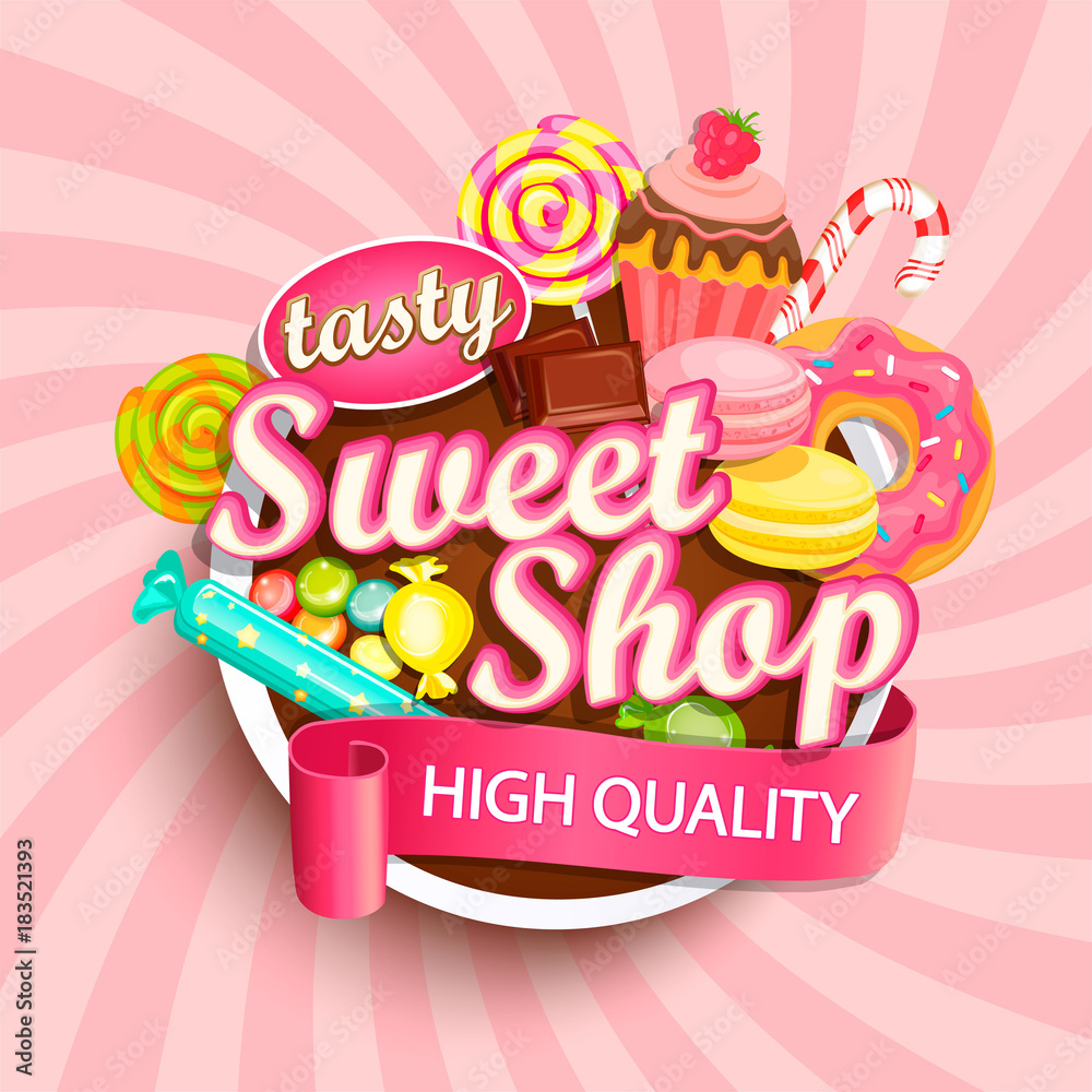 Sweet shop logo label or emblem for your design. Vector illustration ...