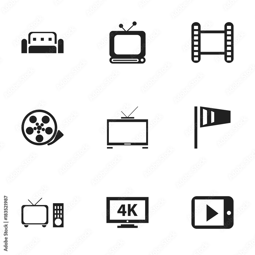 Set Of 9 Editable Filming Icons. Includes Symbols Such As Couch, Tv ...