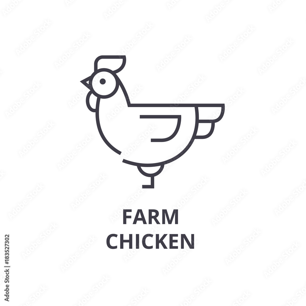farm chicken line icon, outline sign, linear symbol, flat vector ...