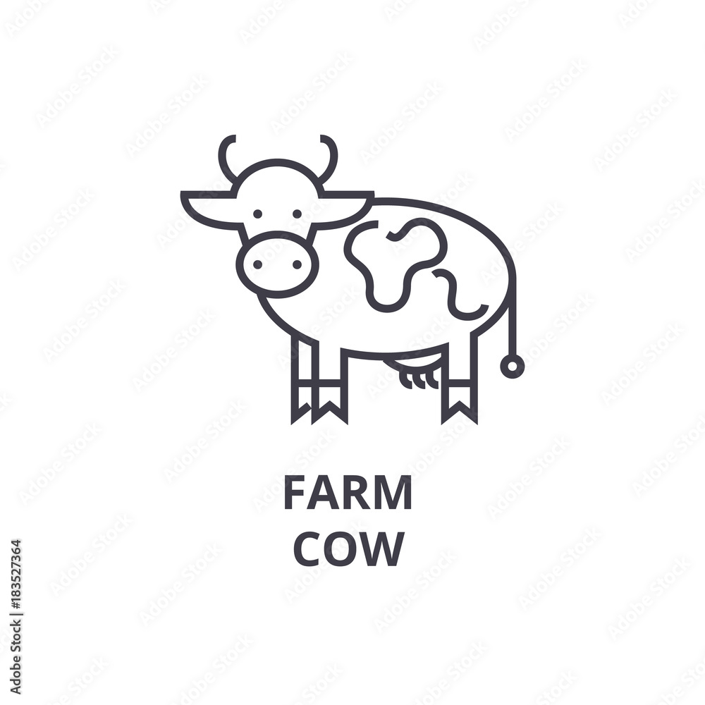 farm cow line icon, outline sign, linear symbol, flat vector ...