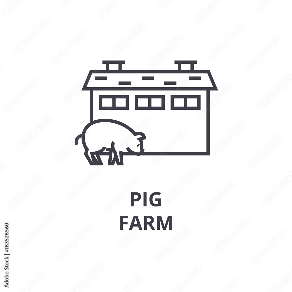 pig farm line icon, outline sign, linear symbol, flat vector ...
