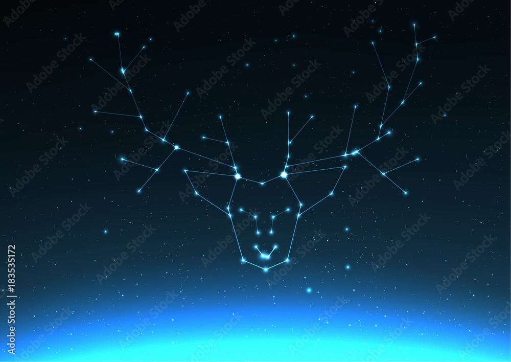 Deer and elk antlers constellation vector illustration. Elk in ...