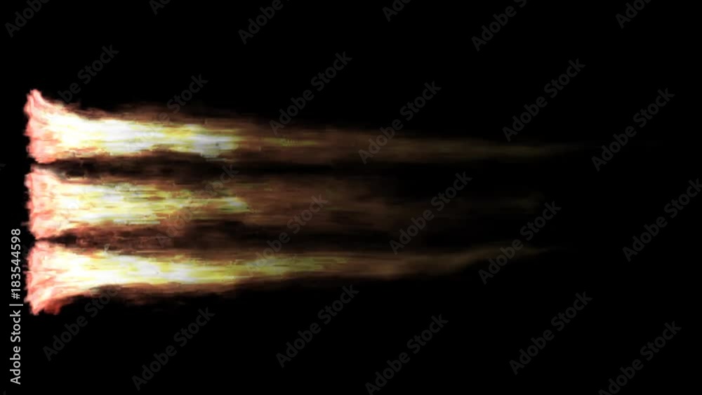 Animated realistic exhaust flame of three separated rockets, jet ...