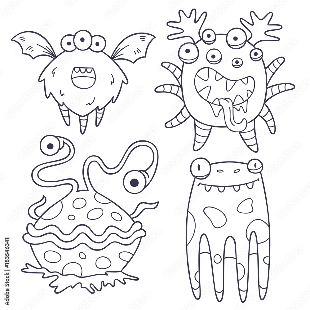 4 funny monster doodles (outlines) Stock Vector | Adobe Stock