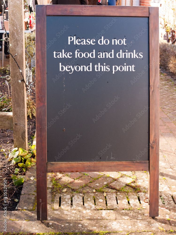 outside area restriction sign cafe - please do not take food and drinks ...