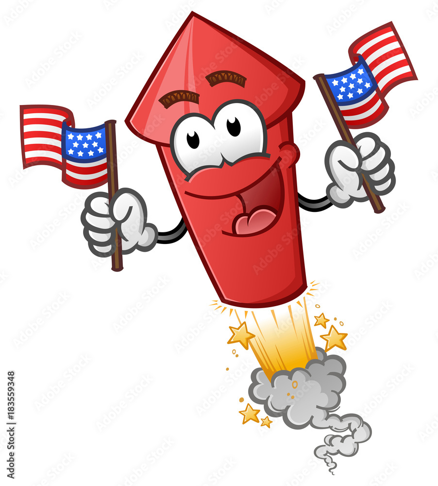 Firework American Flag Cartoon Character Stock Vector | Adobe Stock