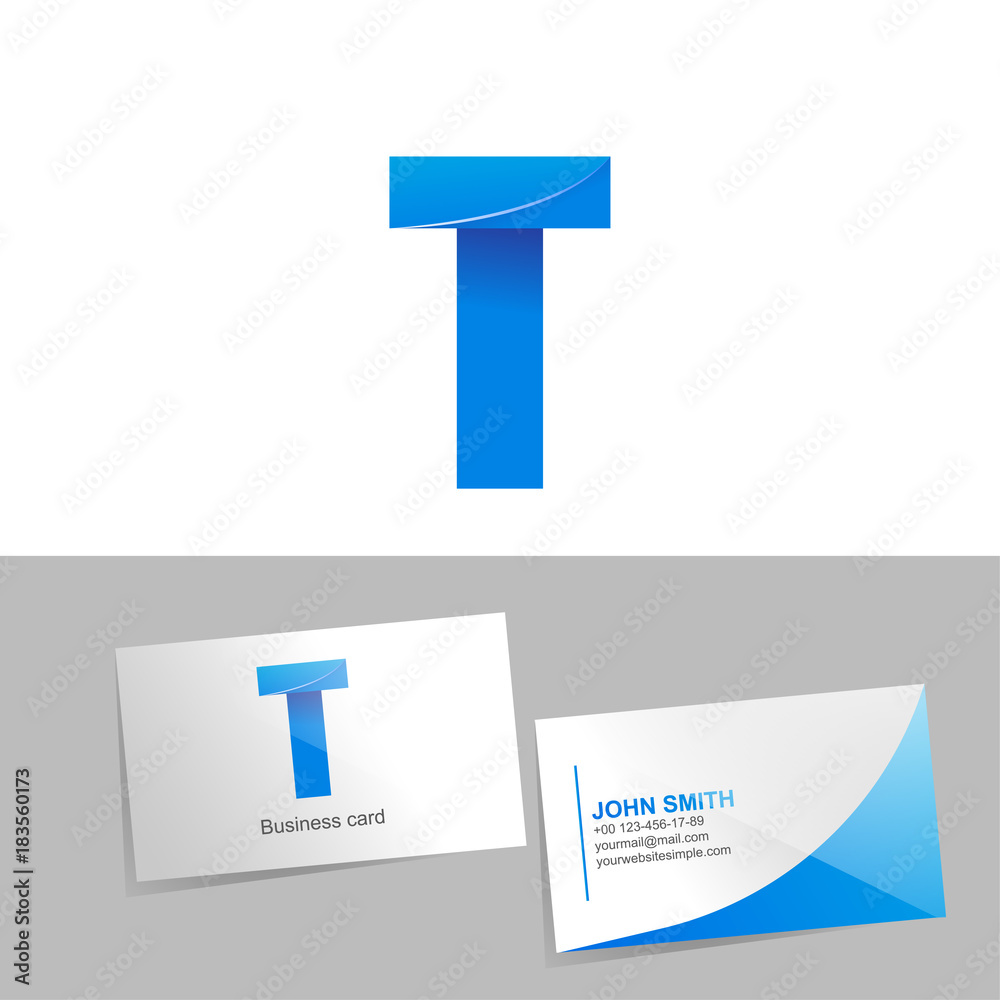 Gradient logo with the letter T of the logo. Mockup business card on ...