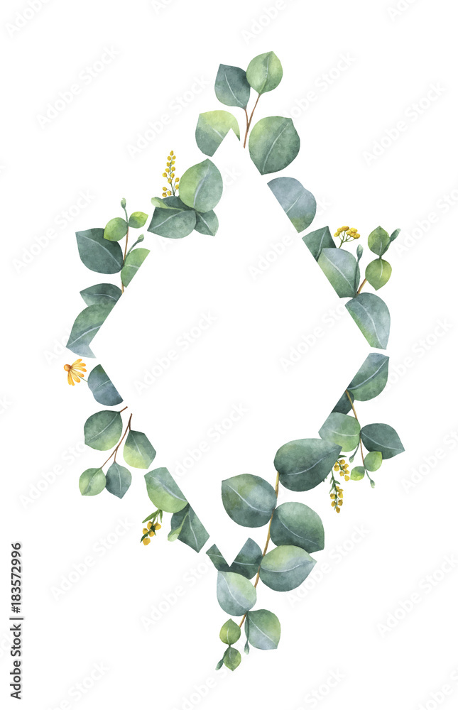 Watercolor vector frame with green eucalyptus leaves and branches ...