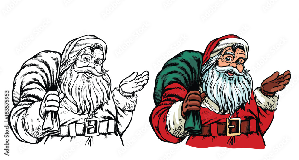 Vintage hand drawing style of santa claus Stock Vector | Adobe Stock