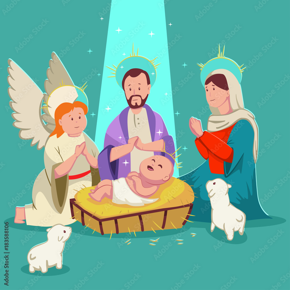 Cute Cartoon Nativity Scene