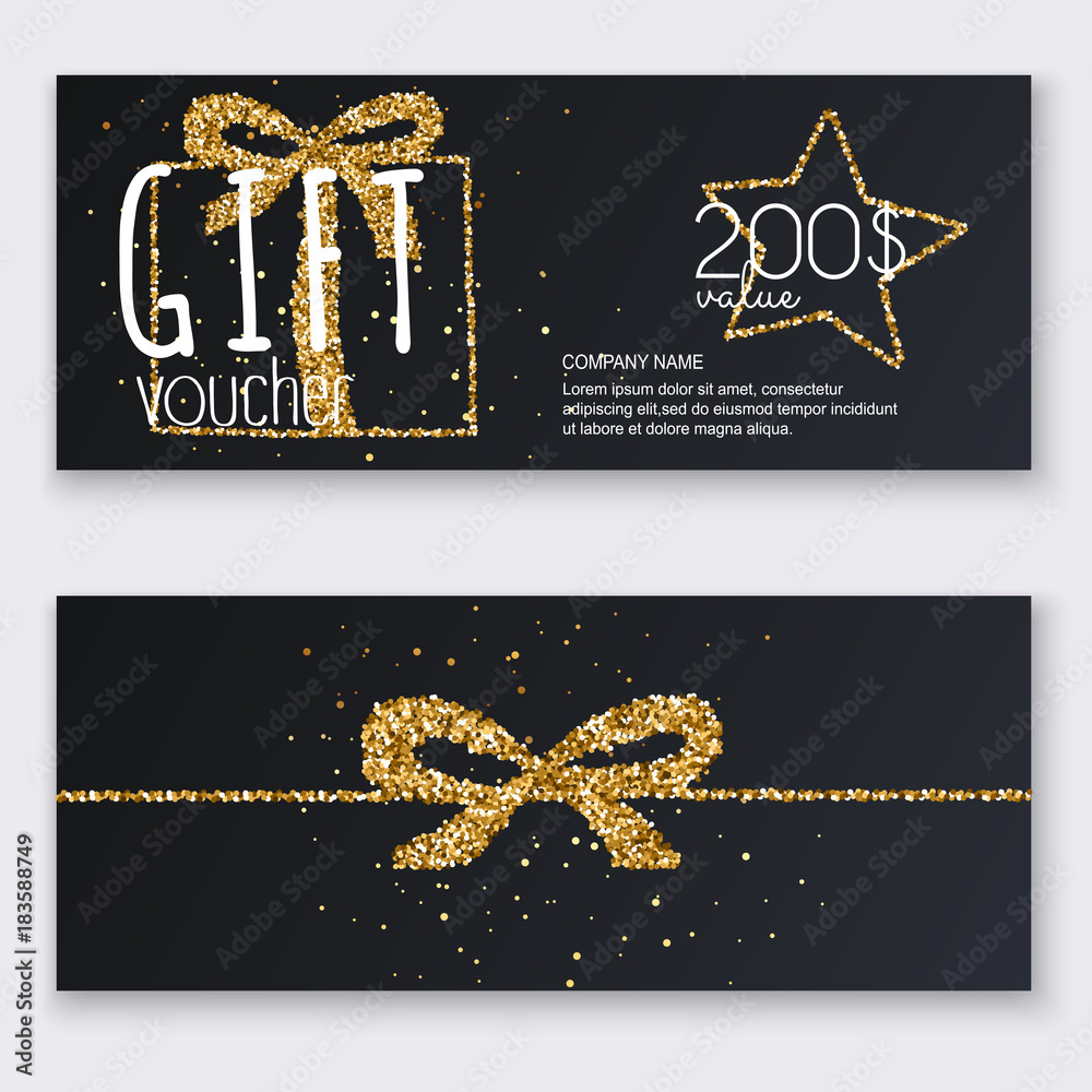 Voucher template with gold gift box, certificate. Background design ...