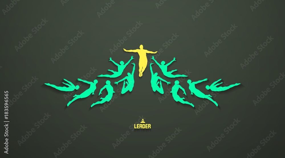 Leadership, freedom or happiness concept. Successful team leader ...