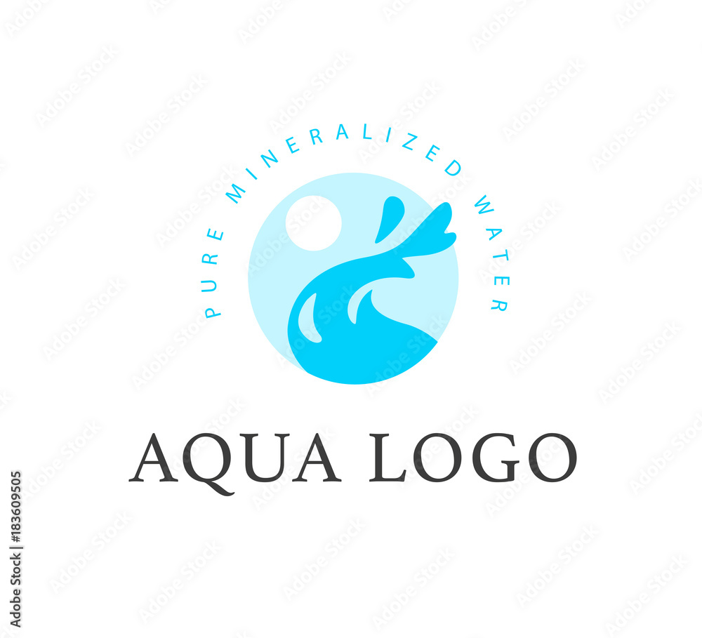 Vector flat pure water logotype isolated on white background. Water ...