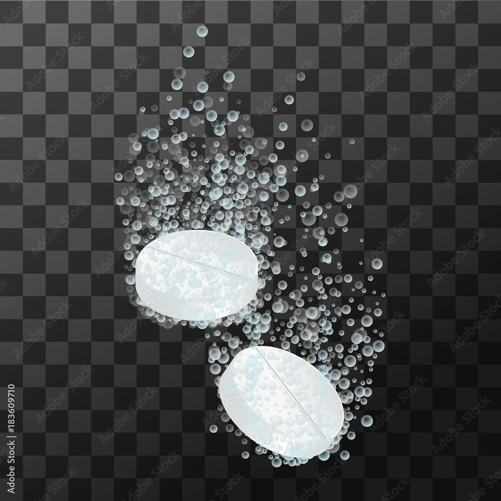 Round-shaped soluble pills on the transparent background. Aspirin ...