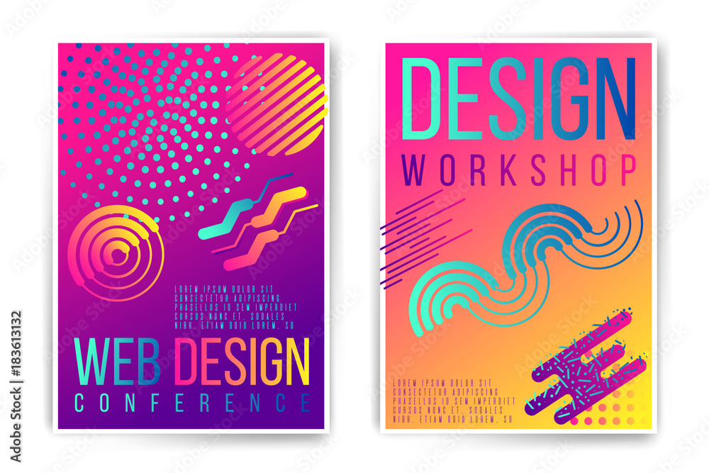 Design workshop, design conference placard. Vector neon fluid abstract ...