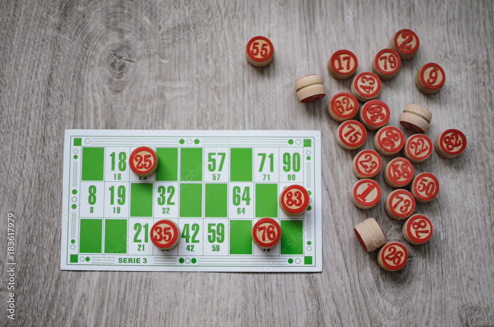 Developing bingo table game old lotto game with wooden elements and ...