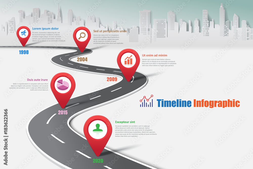 Business road map timeline infographic city designed for abstract ...