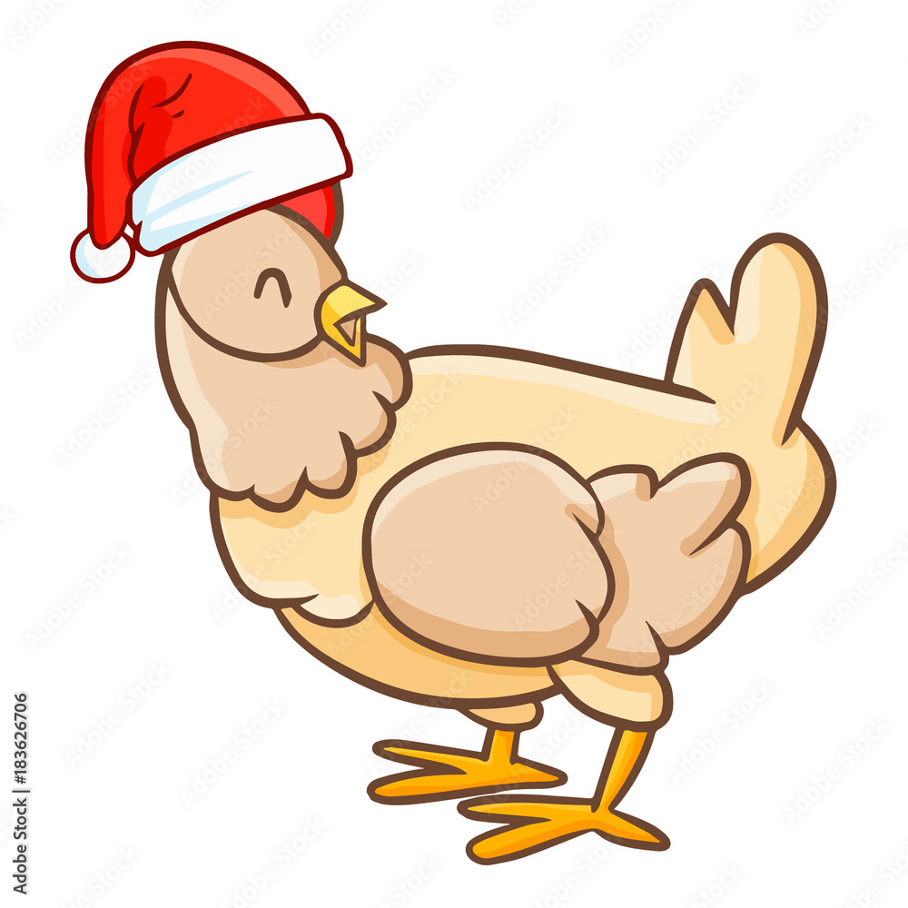 Funny and cute hen wearing Santa's hat for Christmas and smiling ...