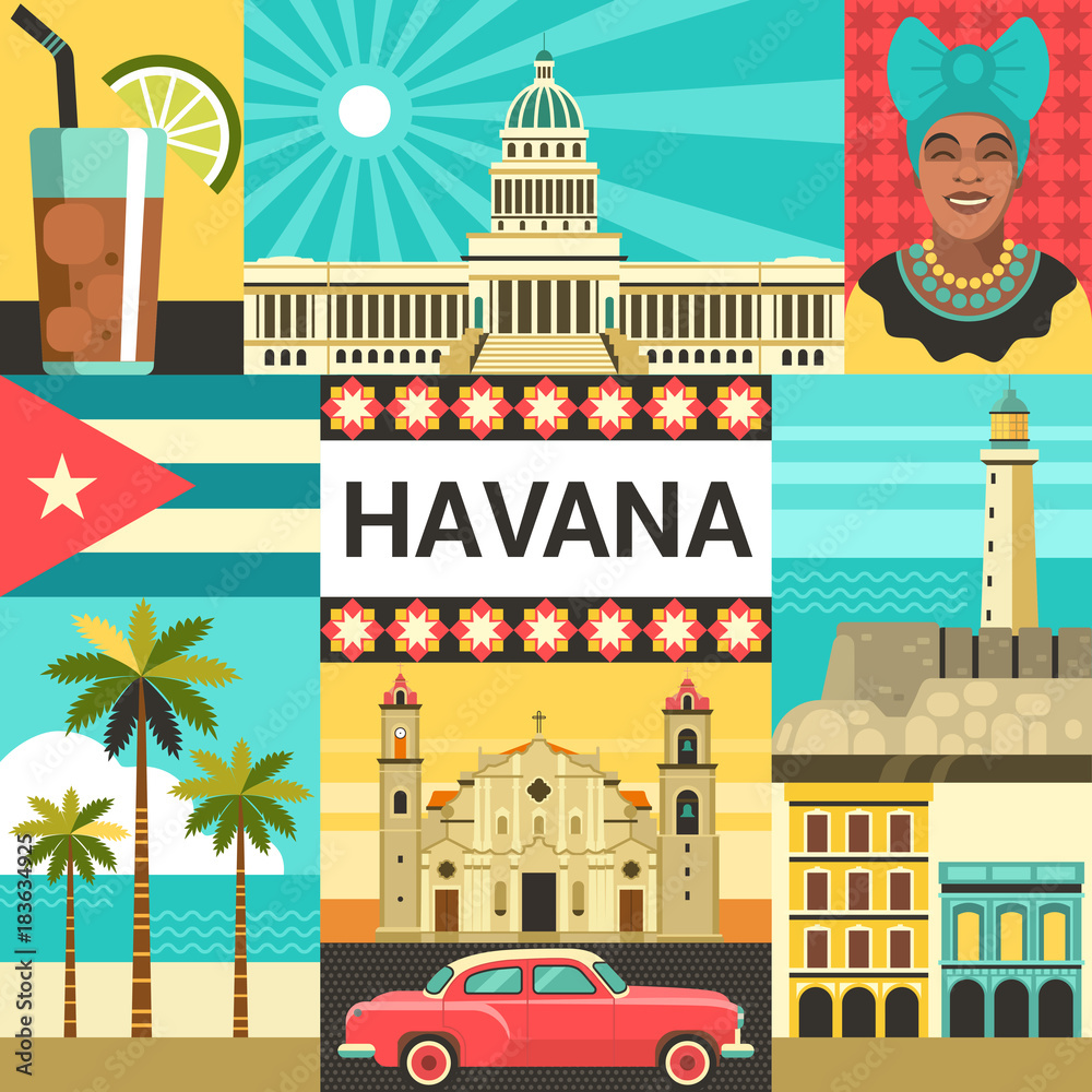 Havana creative poster concept. Vector illustration of Cuban culture ...
