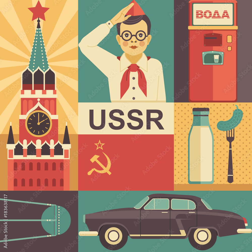 USSR retro poster concept. Vector illustration with Soviet culture ...